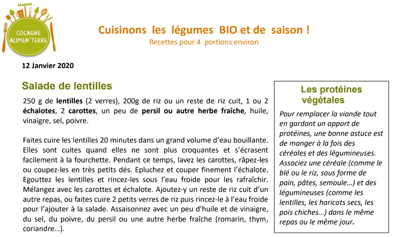 Recettes de janvier : lentilles, courges, pommes - Réseau Cocagne